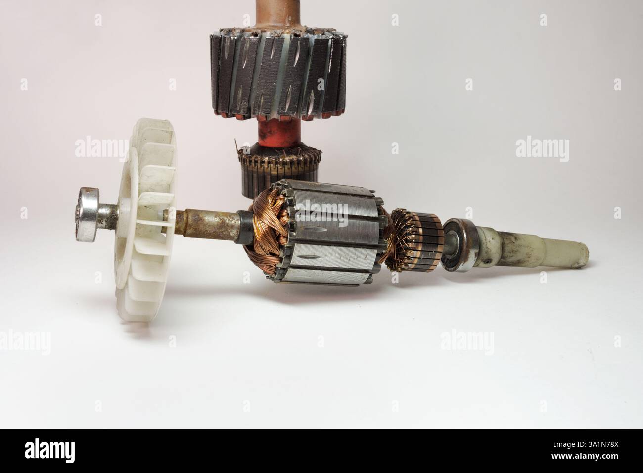 DC engen armature with white plastic impeller and windingless rotor ...