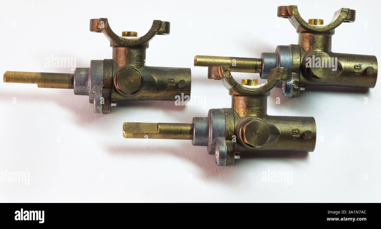 brass surface burner valves from side. gas stove spare parts Stock ...