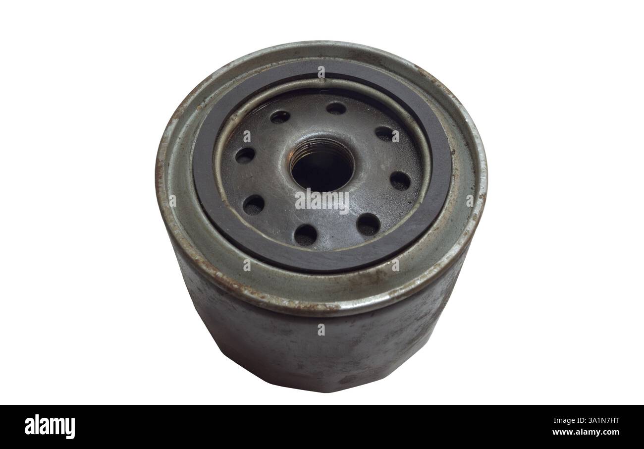 oil filter full flow in black metal housing, screw thread, holes to ...