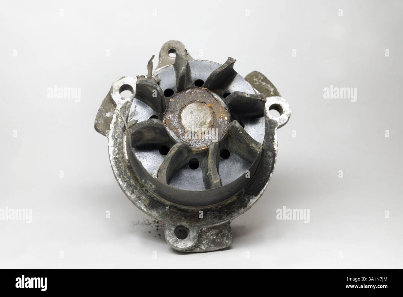 old rusty car water pump, showing plastic impeller with straight blades ...