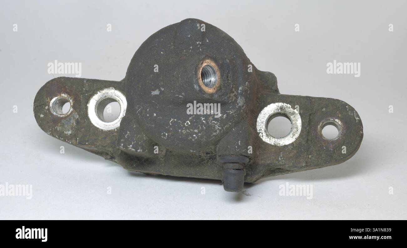 brake cylinder of floating caliper. dirty, dismantled part of ...