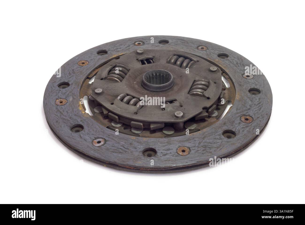 friction lining, organic. isolated on white background. worn spare part ...