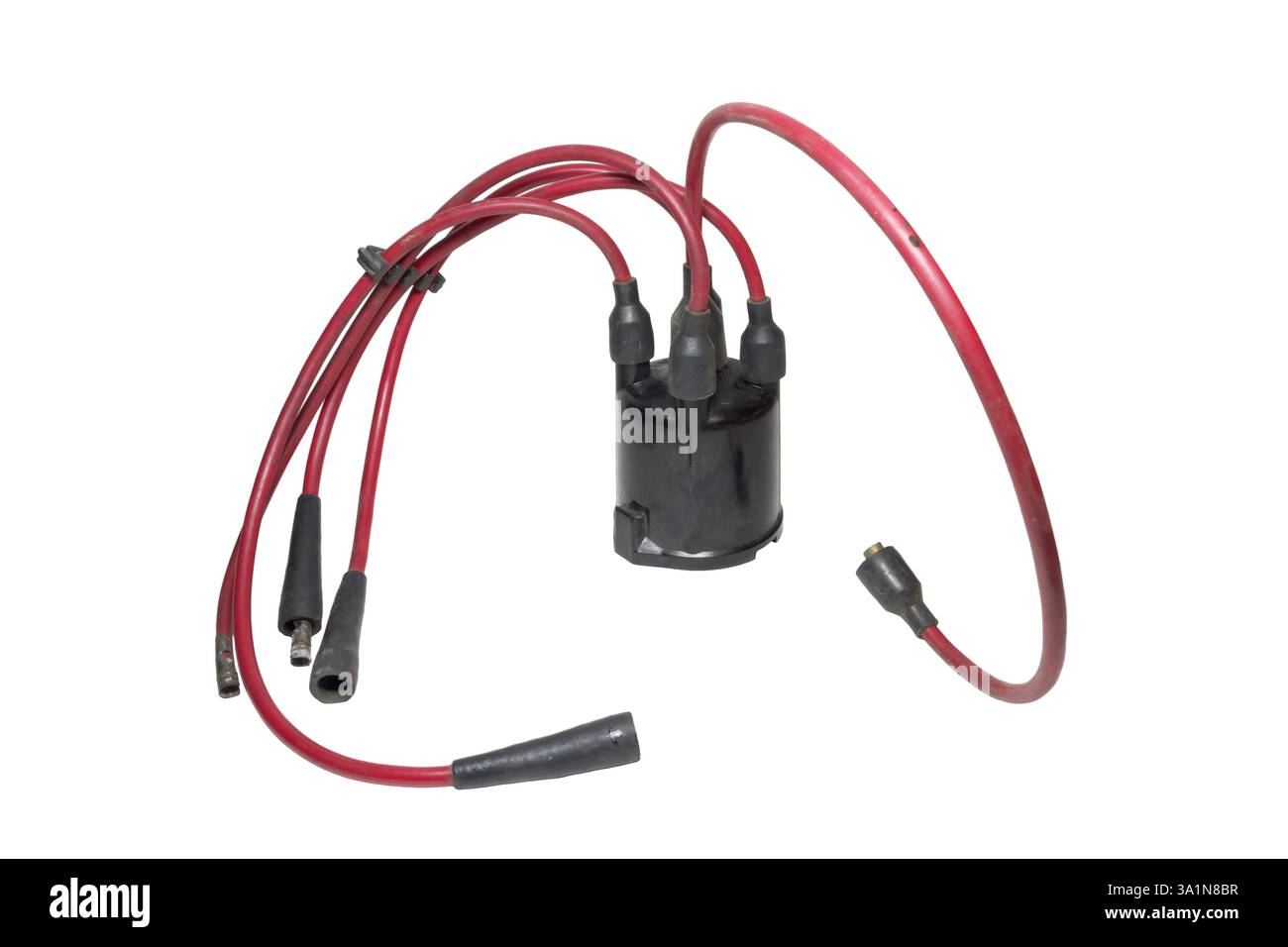 ignition wires, installed in distributor cap. isolated on white ...
