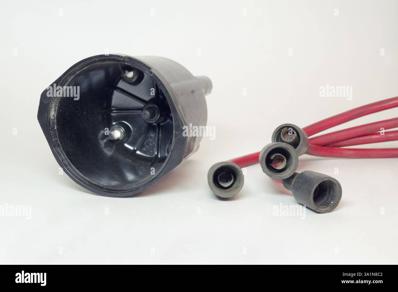 ignition distributor cap inner side. set of high tension cables, rubber ...