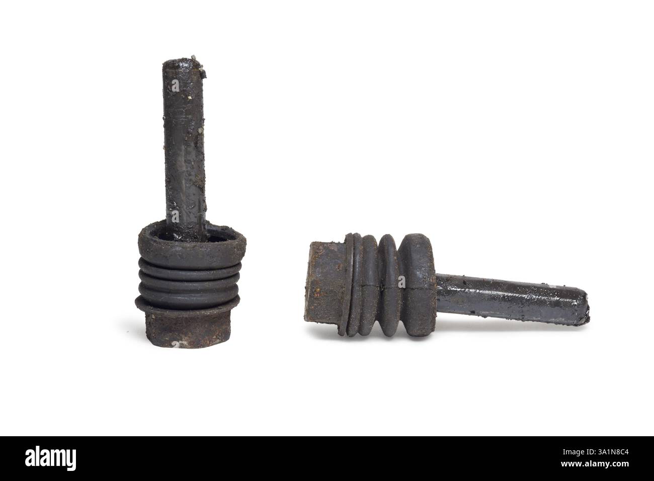 brake caliper guide pins of front brakes, lubricated, wear out, with ...