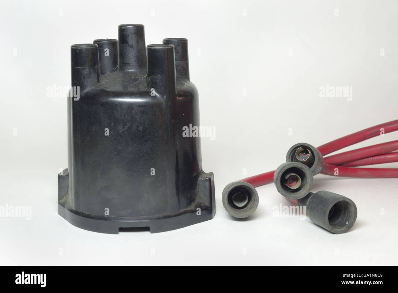 ignition distributor cap front side. set of high tension cables, rubber ...