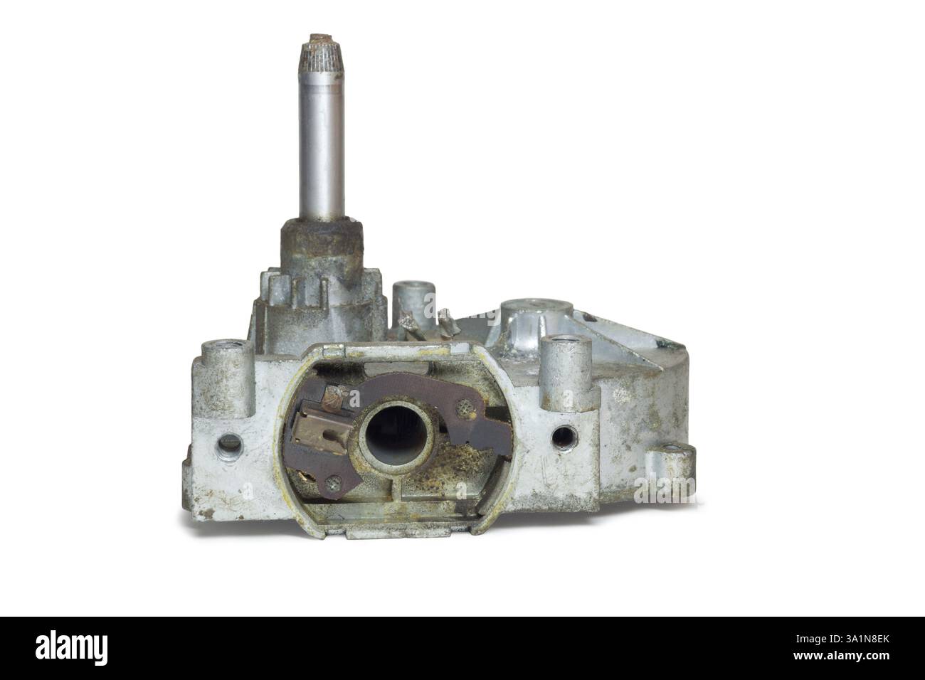 disassembled rear window wiper motor. shows carbon brushes holder site ...