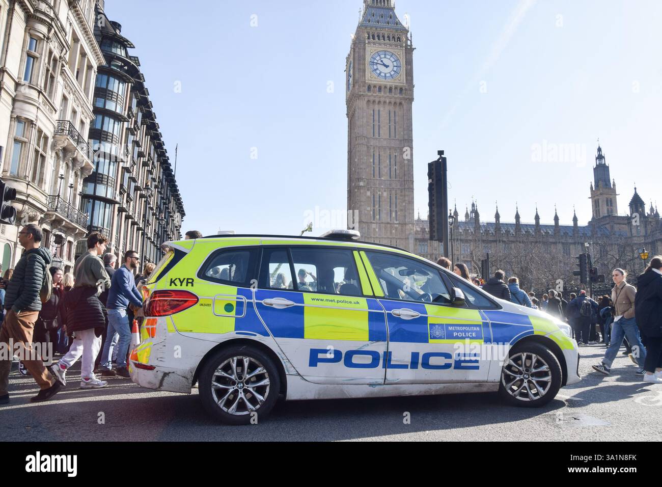 London, United Kingdom, 8th March 2025. A police car in Parliament ...
