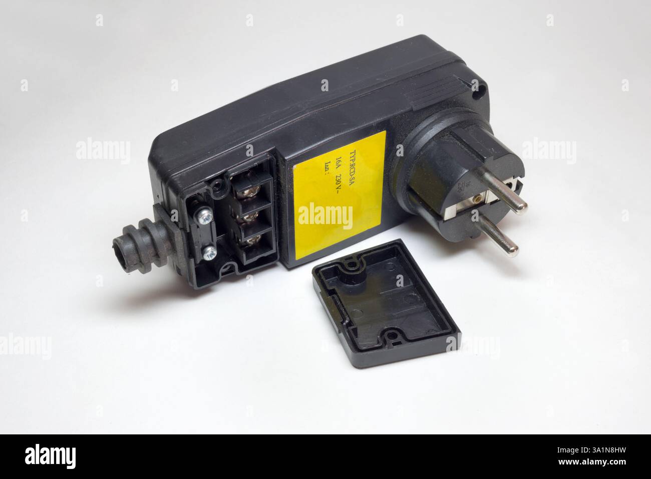 power plug with safety RCD protection assembly, removed plastic lid ...