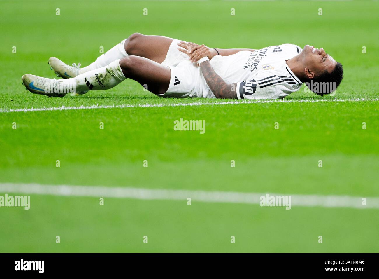 MADRID, SPAIN - March 9: Rodrygo Goes of Real Madrid is injured during ...