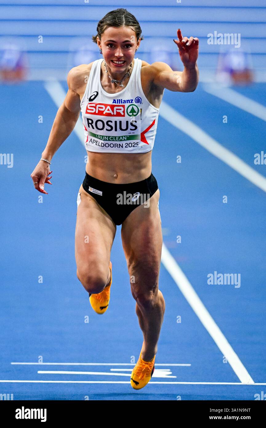 Belgian Rani Rosius pictured in action during the women's 60m sprint, at the European Athletics ...