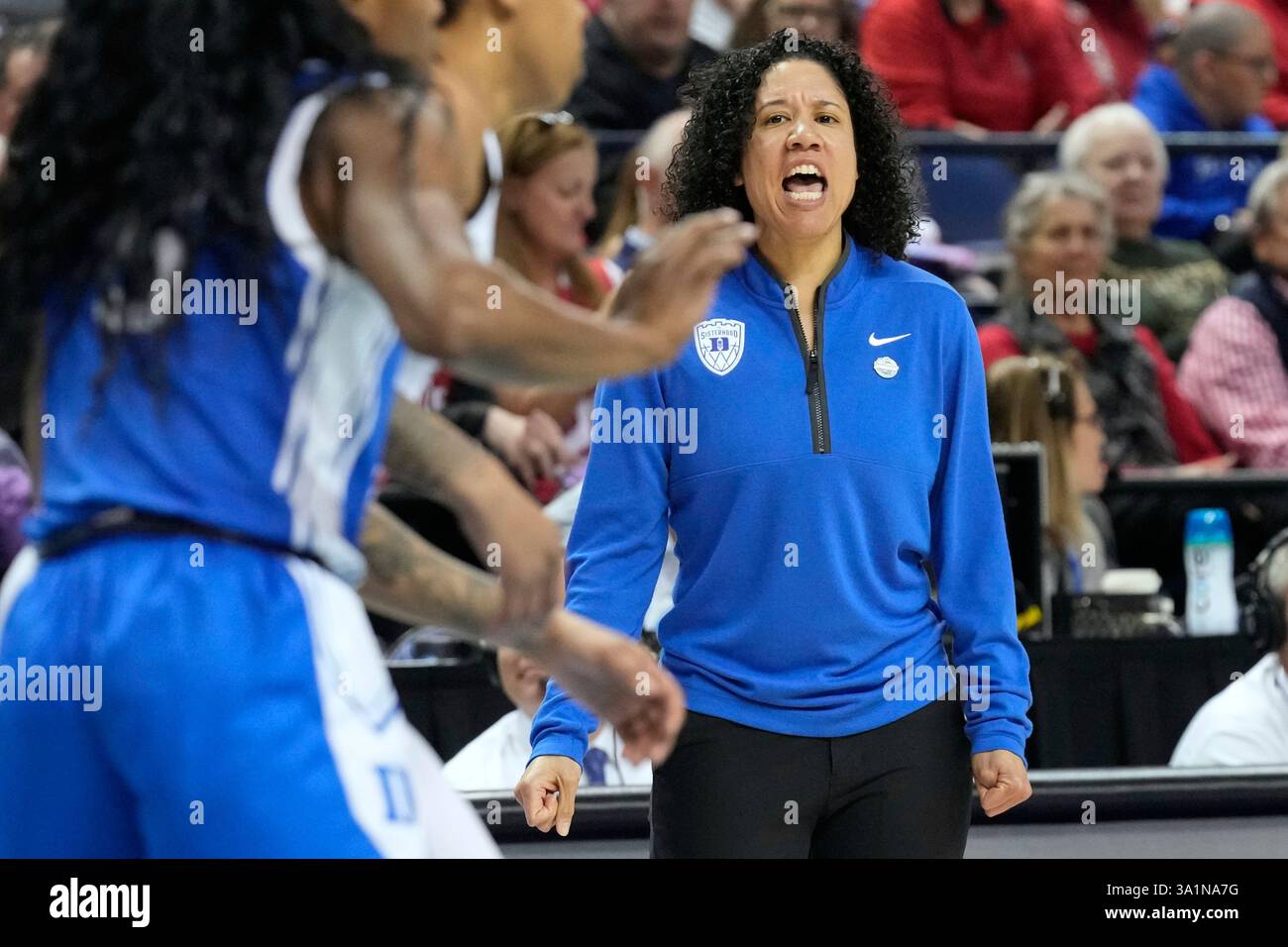 Duke head coach Kara Lawson directs her team against NC State during an ...
