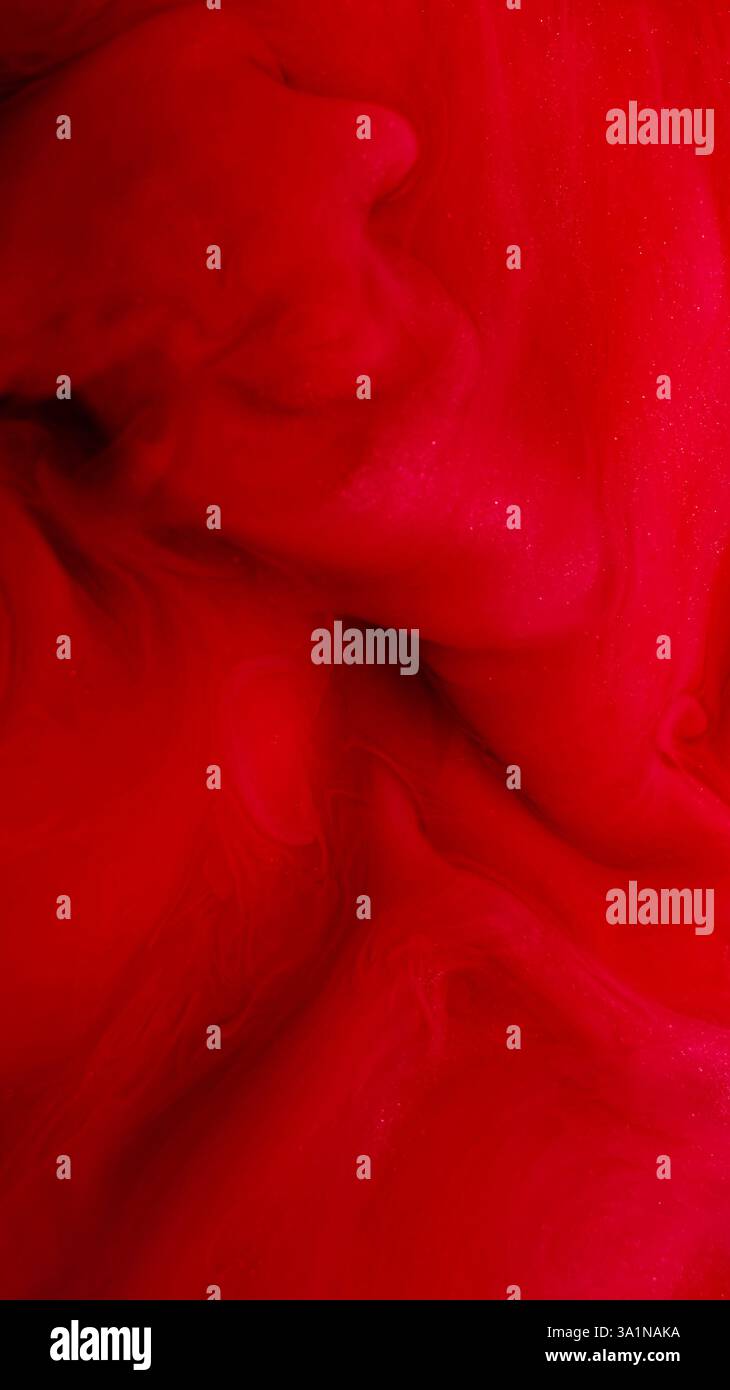 Paint cloud. Defocused stream. Red pigment smoke mix floating art twist ...