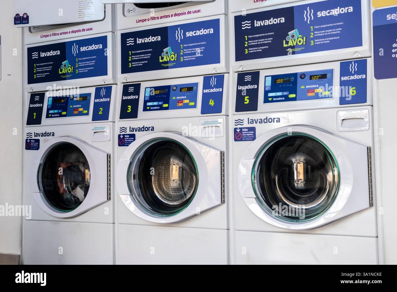 Marilia, Sao Paulo, Brazil, January 31, 2025. Row of washing machines ...