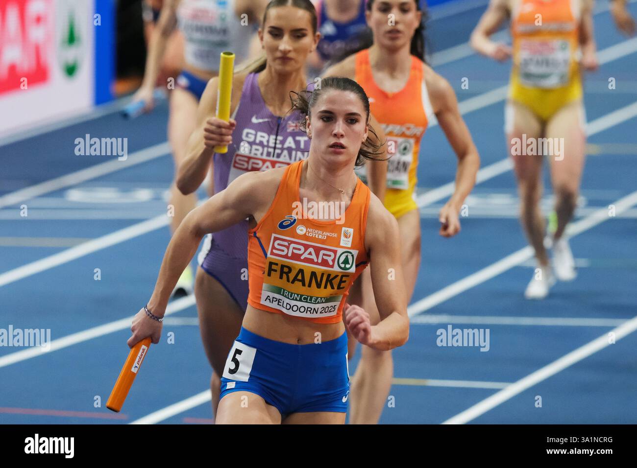 Winner Netherlands' Nina Franke competes at the 4x400m Relay Women ...
