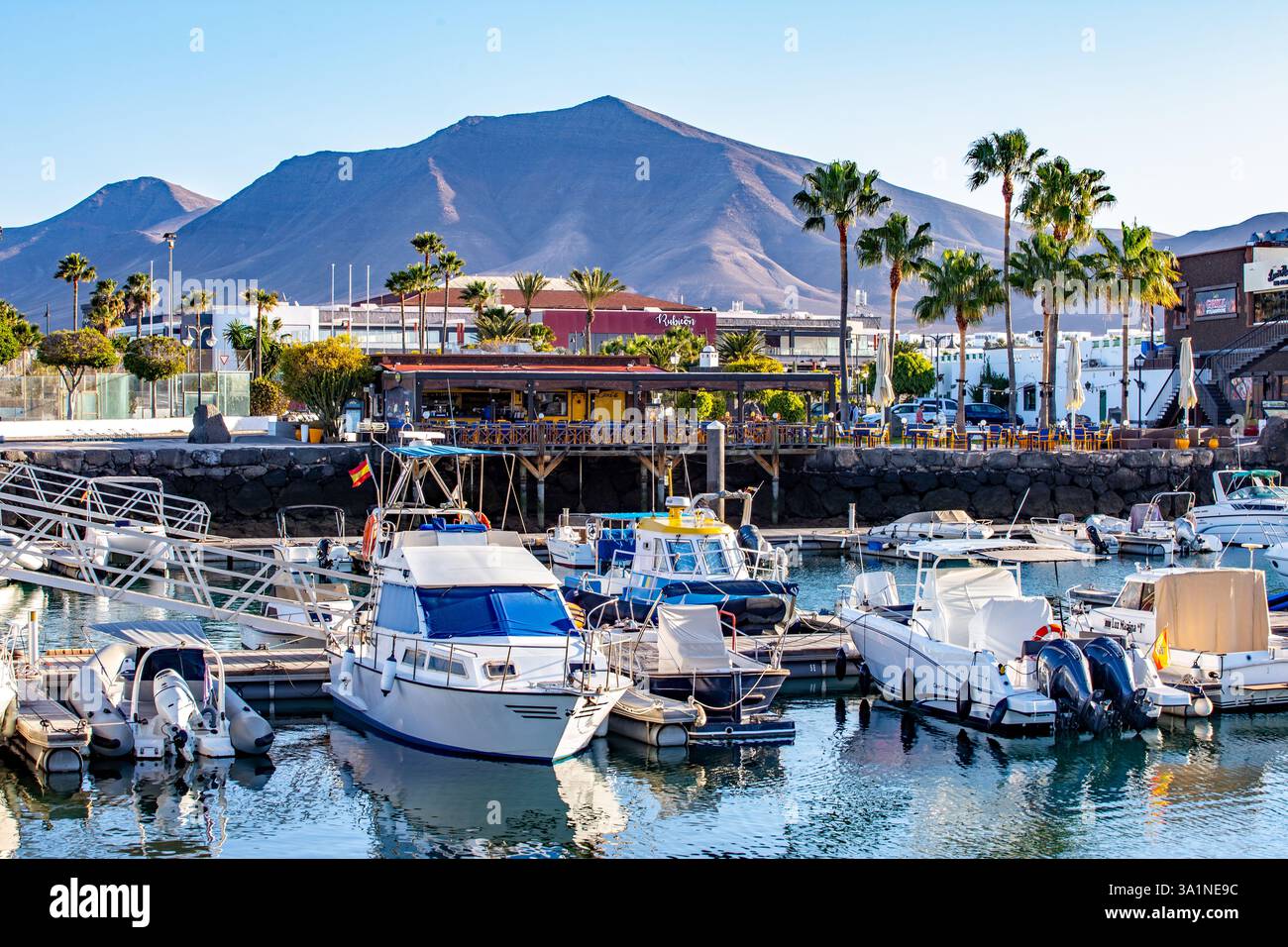 Boats and yachts in the Marina Rubicón, the marina of Playa Blanca on ...