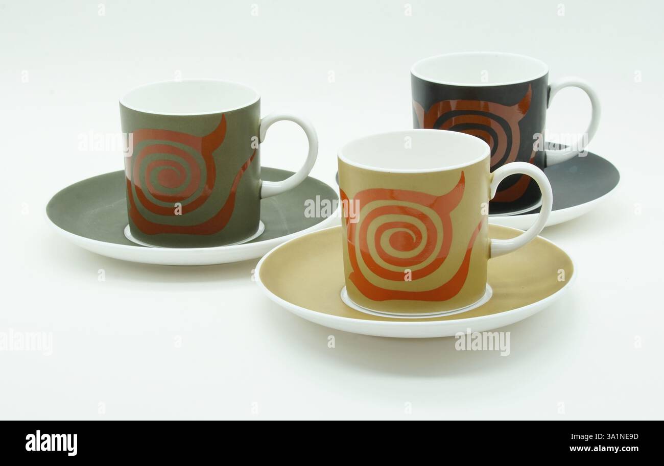 Susie Cooper Design, china coffee cups in Nebula pattern, showing ...