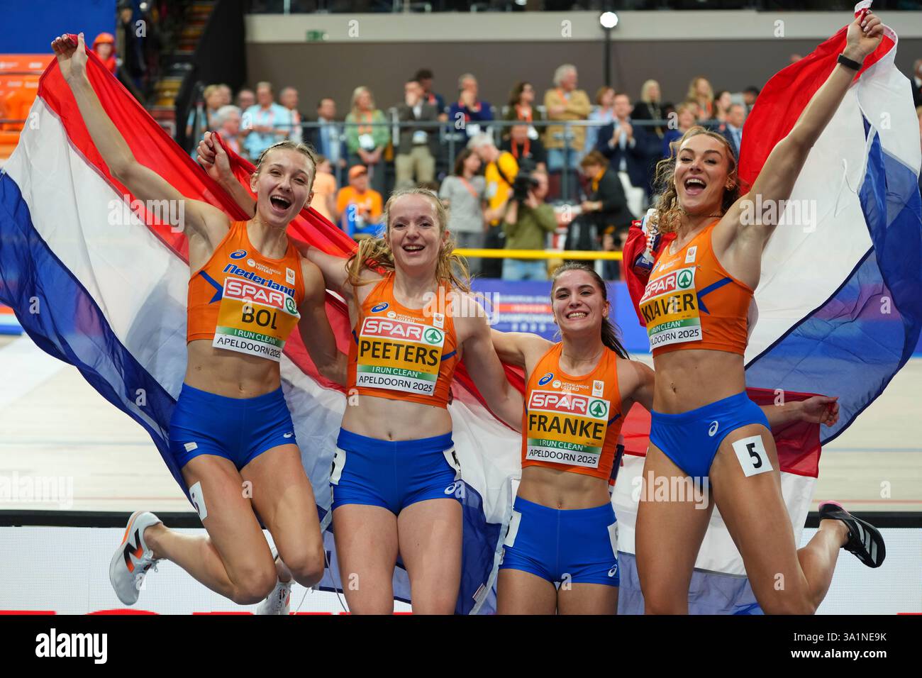 From left: Winners Netherlands' Femke Bol, Cathelijn Peeters, Nina ...