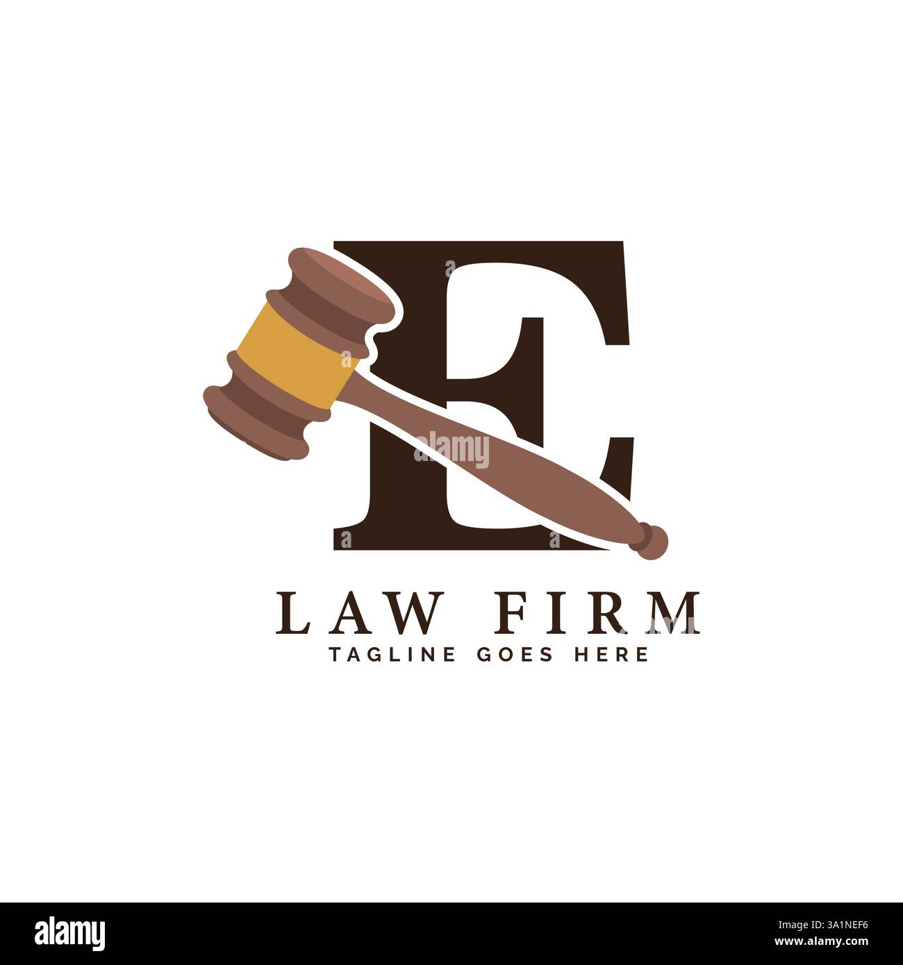 Letter E Law Firm Logo Concept with Judge Hammer. Alphabet E Judge ...
