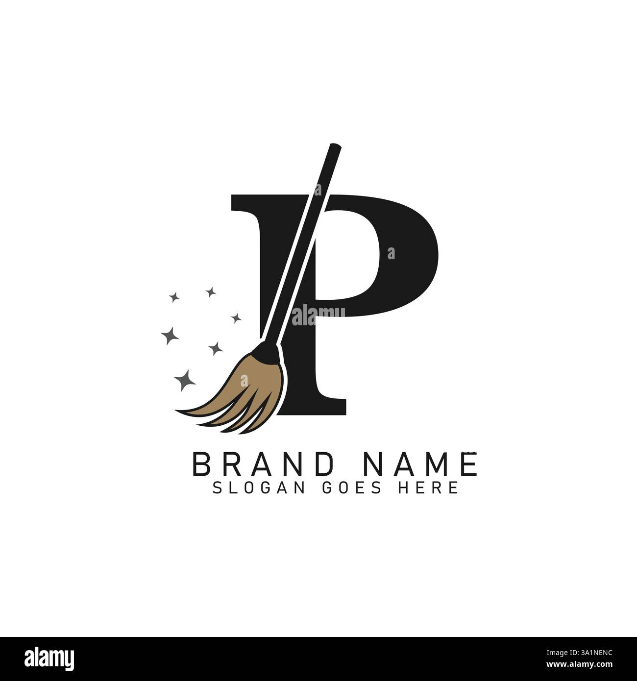 Letter P House Cleaning Broom Logo. Alphabet P Cleaning Brush Icon ...