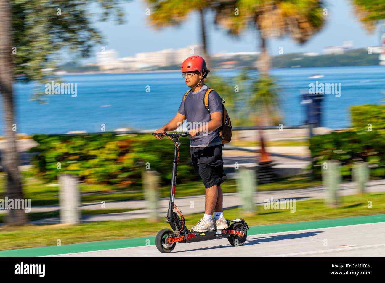 Key Biscayne Miami, FL, USA - March 8, 2025: Slow shutter blur man ...