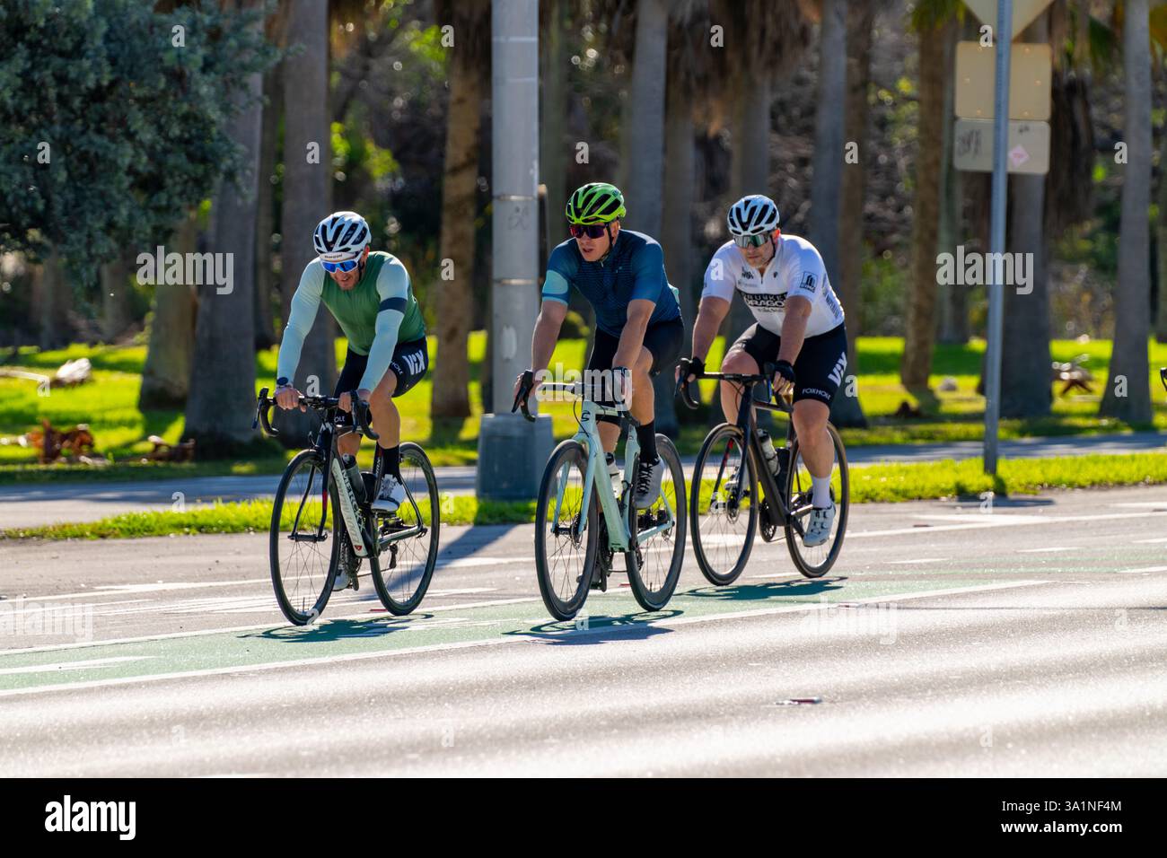 Key Biscayne Miami, FL, USA - March 8, 2025: Safety bike lanes on Key Biscayne Miami Stock Photo ...