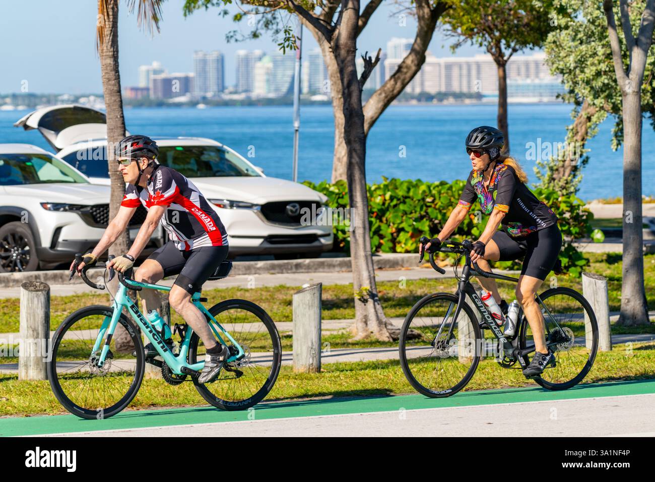 Key Biscayne Miami, FL, USA - March 8, 2025: Safety bike lanes on Key ...