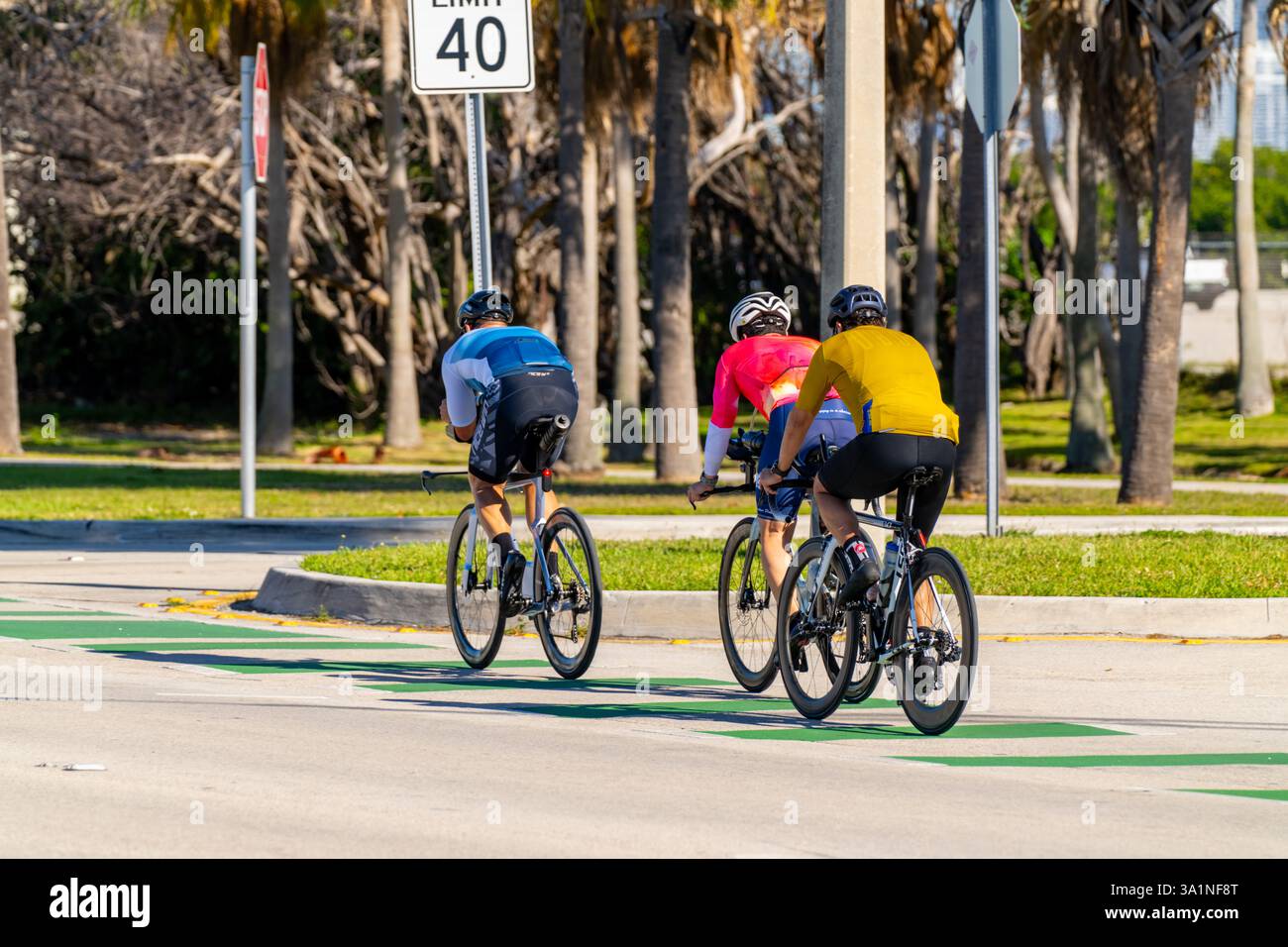 Key Biscayne Miami, FL, USA - March 8, 2025: Group of cyclists riding ...