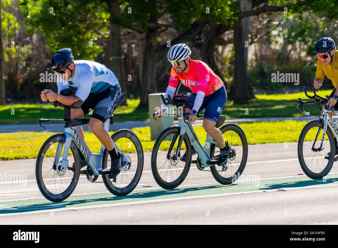 Key Biscayne Miami, FL, USA - March 8, 2025: Group of cyclists riding ...