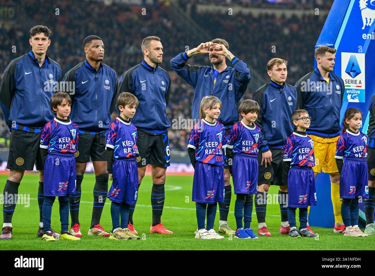 Milano, Italy. 08th, March 2025. The players of Inter line up for the ...