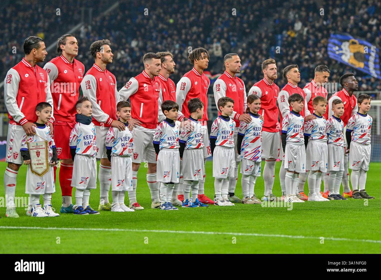 Milano, Italy. 08th Mar, 2025. The players of Monza line up for the ...