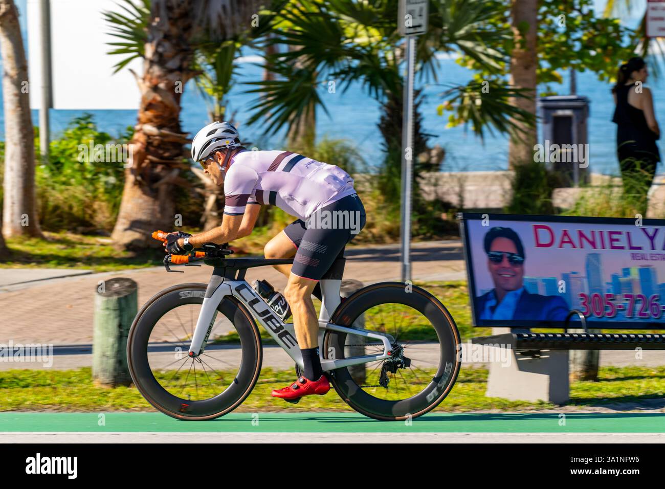 Key Biscayne Miami, FL, USA - March 8, 2025: Man riding his racing road ...