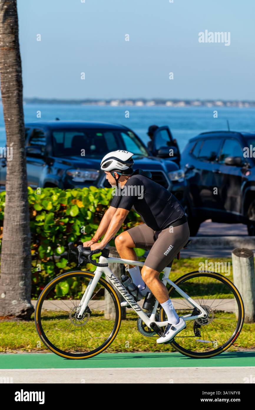 Key Biscayne Miami, FL, USA - March 8, 2025: Fitness cycling on Key ...