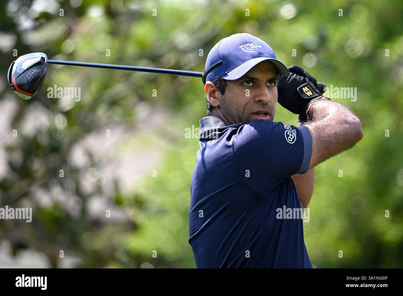 Aaron Rai, of England, tees off on the first hole during the final ...