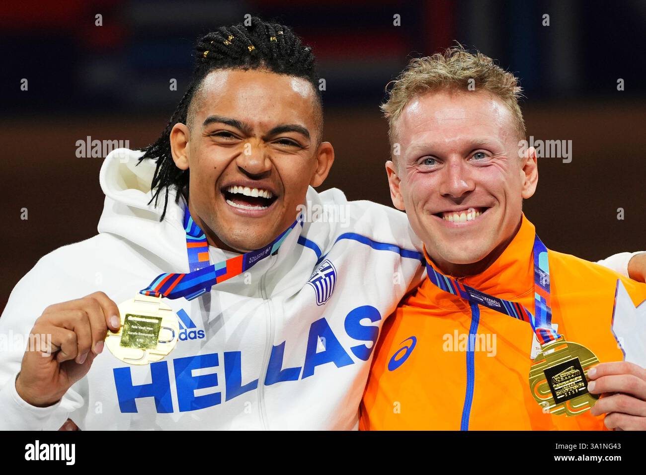 Gold medalists Netherlands' Menno Vloon, right, and Greece's Emmanouil ...