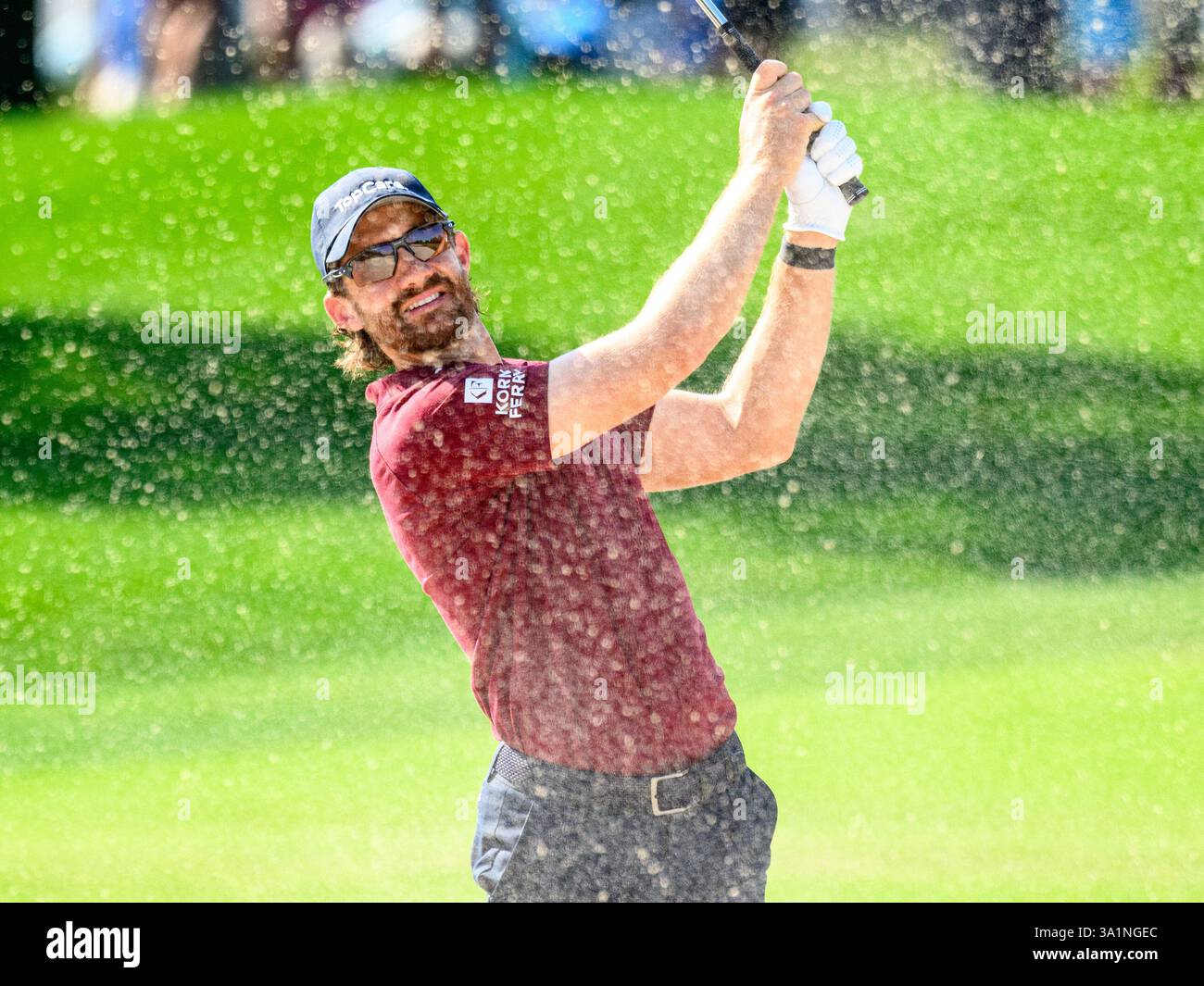 March 9, 2025: Patrick Rodgers hits from the bunker on the 1st fairway ...