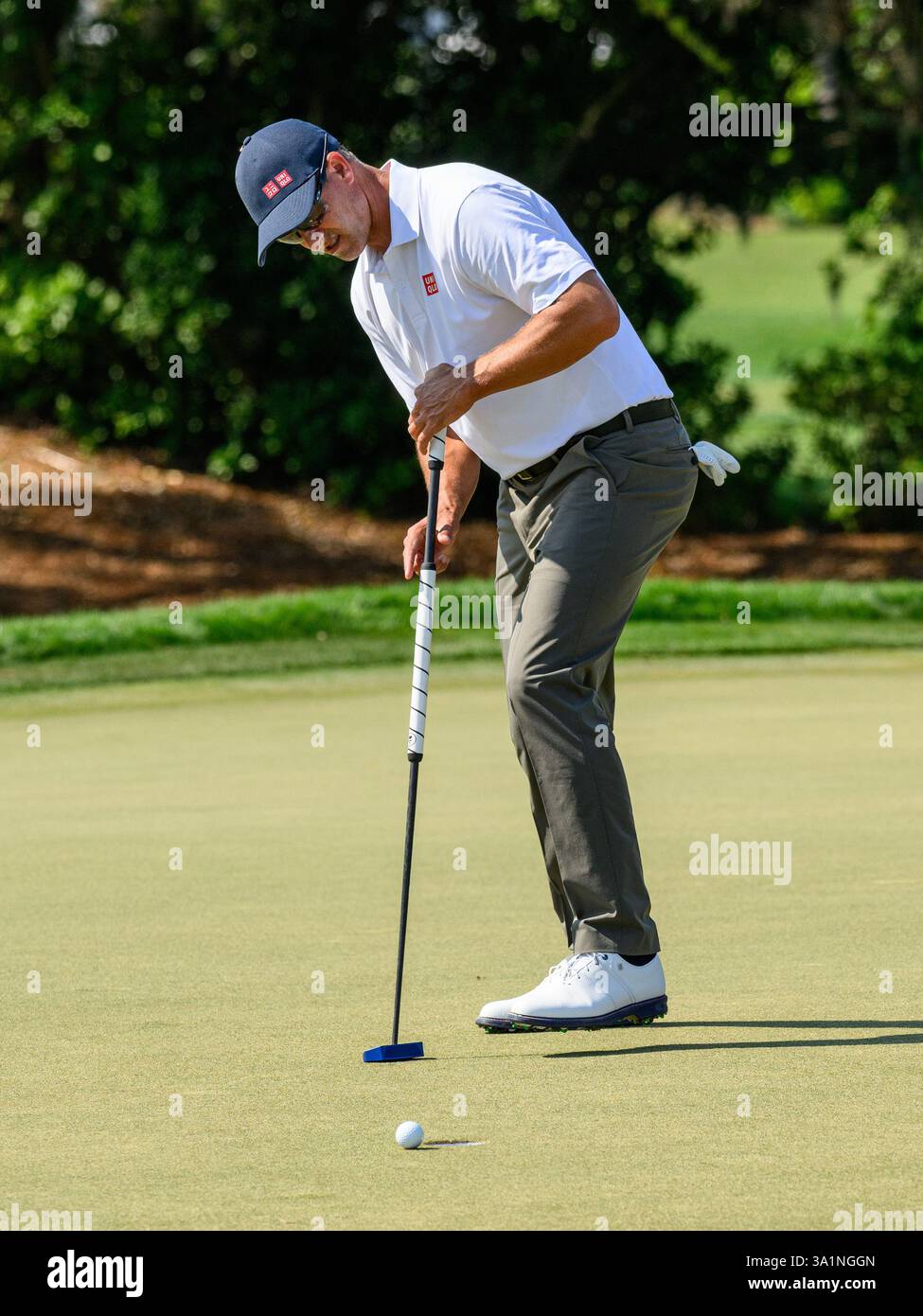 Orlando, FL, USA. 9th Mar, 2025. Adam Scott of Australia misses his par ...