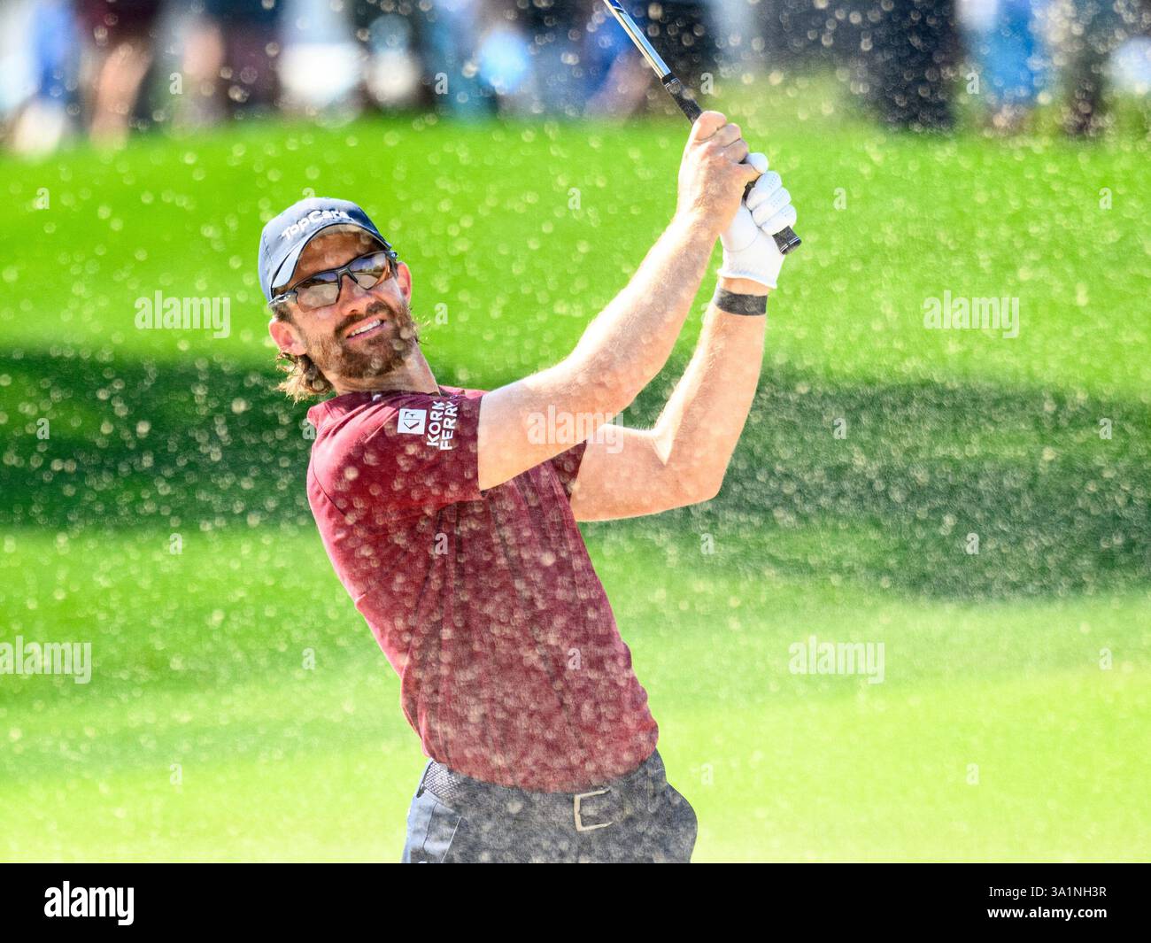 Orlando, FL, USA. 9th Mar, 2025. Patrick Rodgers hits from the bunker ...