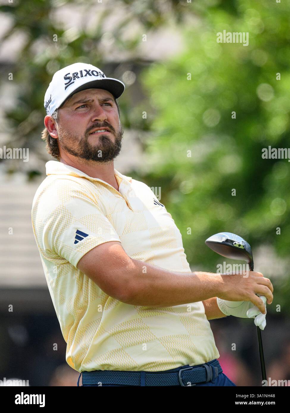 Orlando, FL, USA. 9th Mar, 2025. Andrew Novak on the 1st tee watches ...