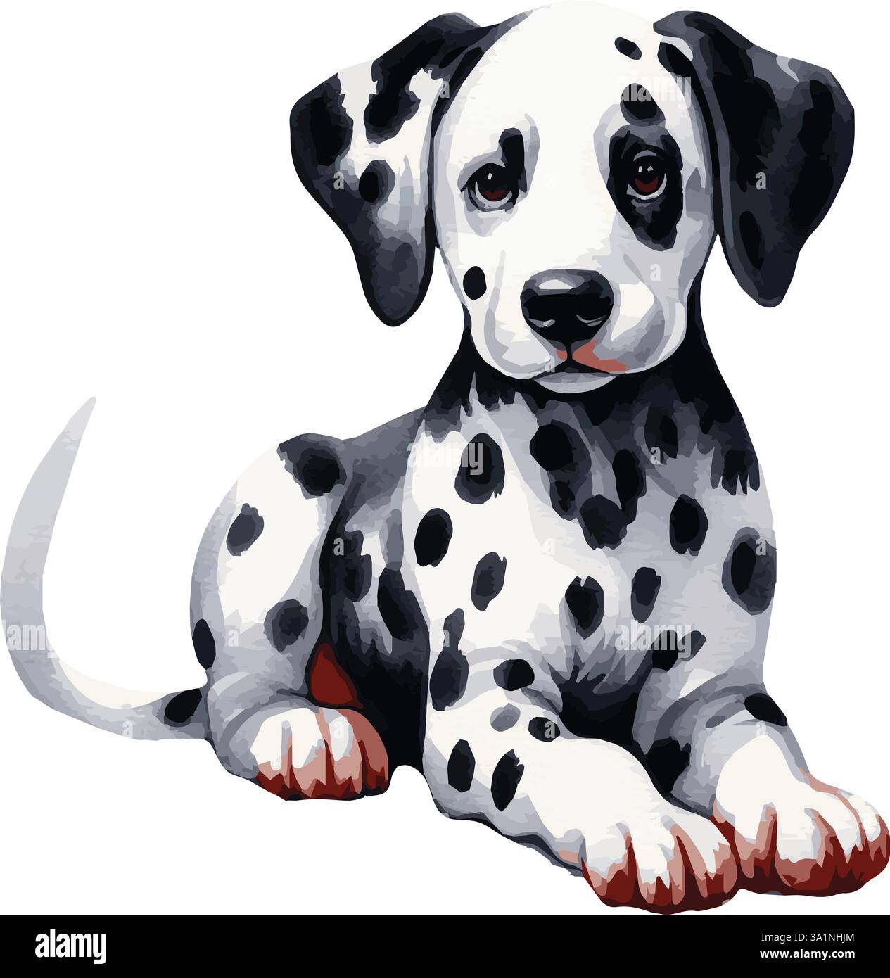Vector illustration of a cute sitting black and white dalmatian dog ...
