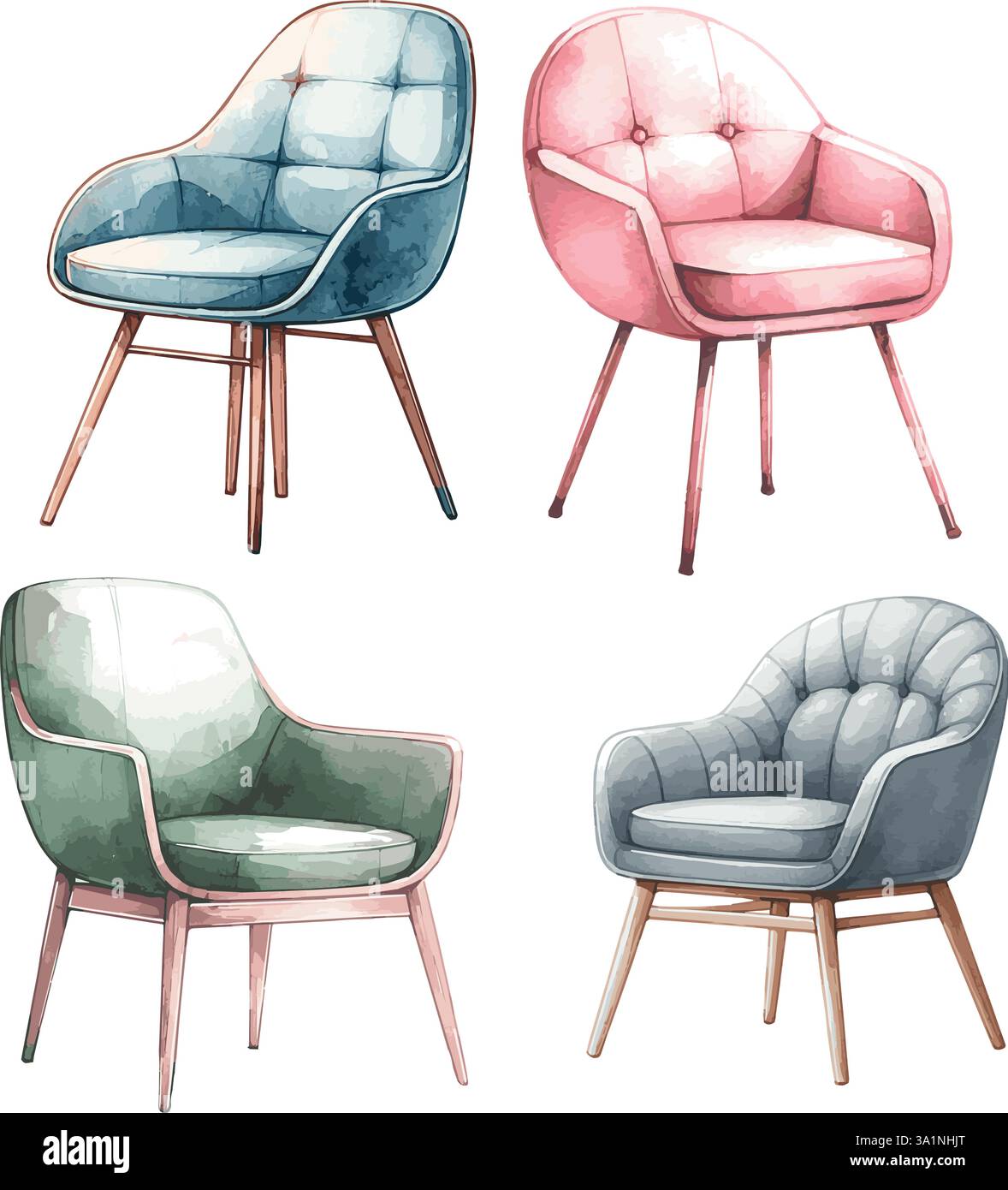 Set of Watercolor vector illustrations of modern chairs Stock Vector Image & Art - Alamy
