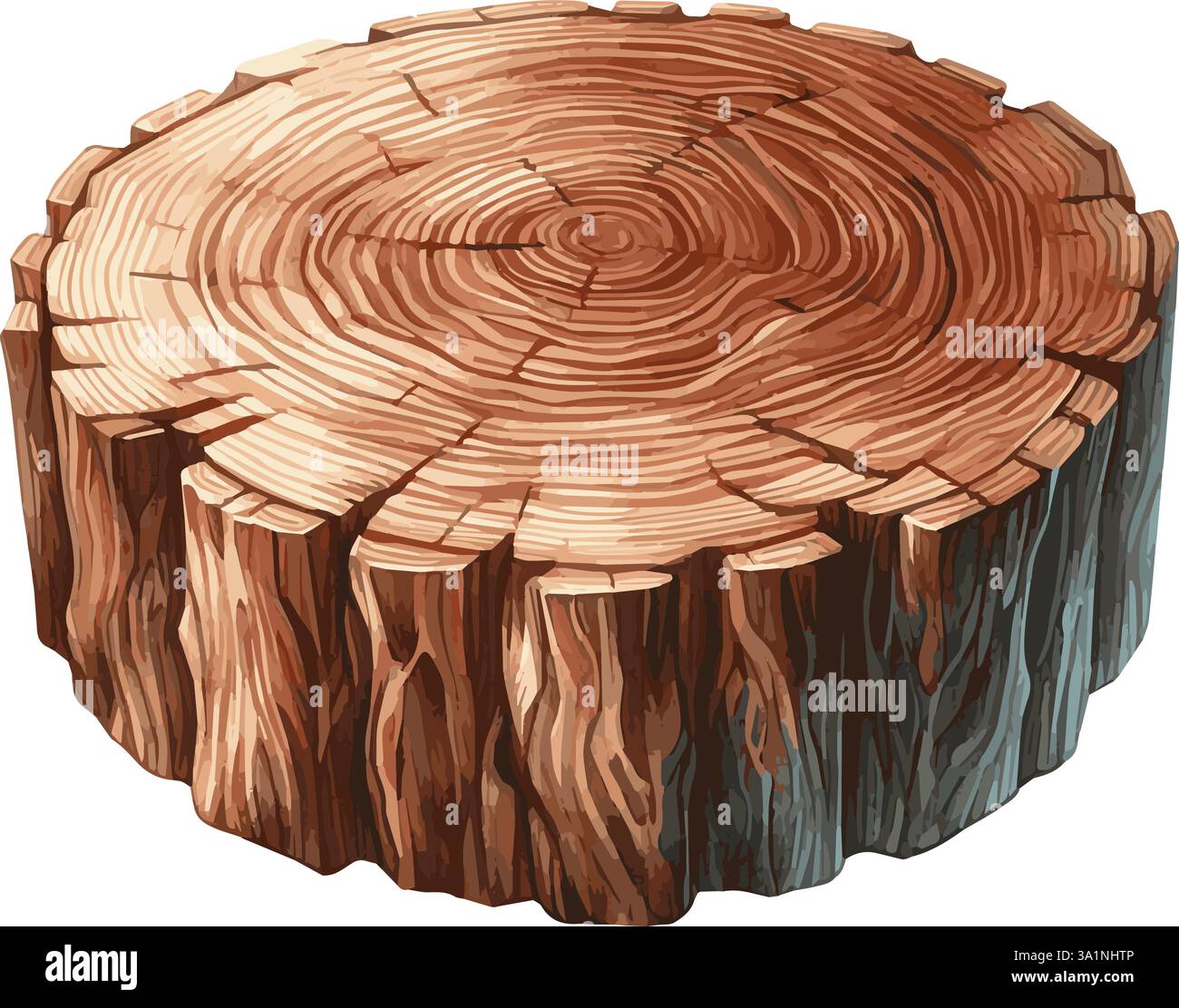 Watercolor vector illustration of a realistic piece of log wood Stock ...
