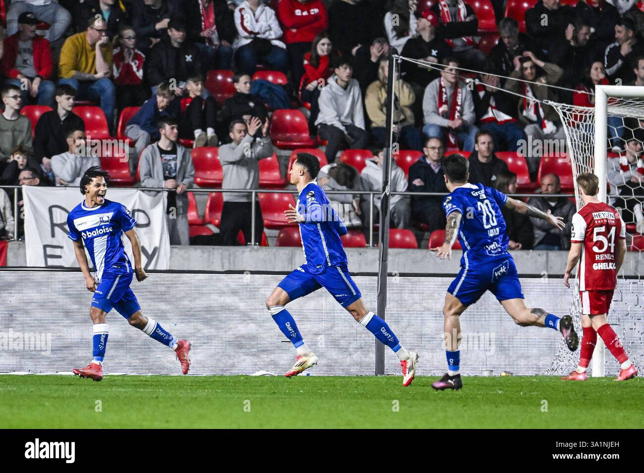 Antwerp, Belgium. 09th Mar, 2025. Gent's Aime Omgba celebrates after ...