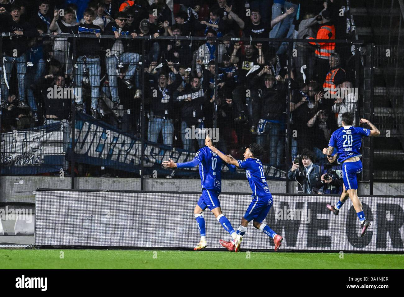 Gent's Aime Omgba celebrates after scoring during a soccer match ...