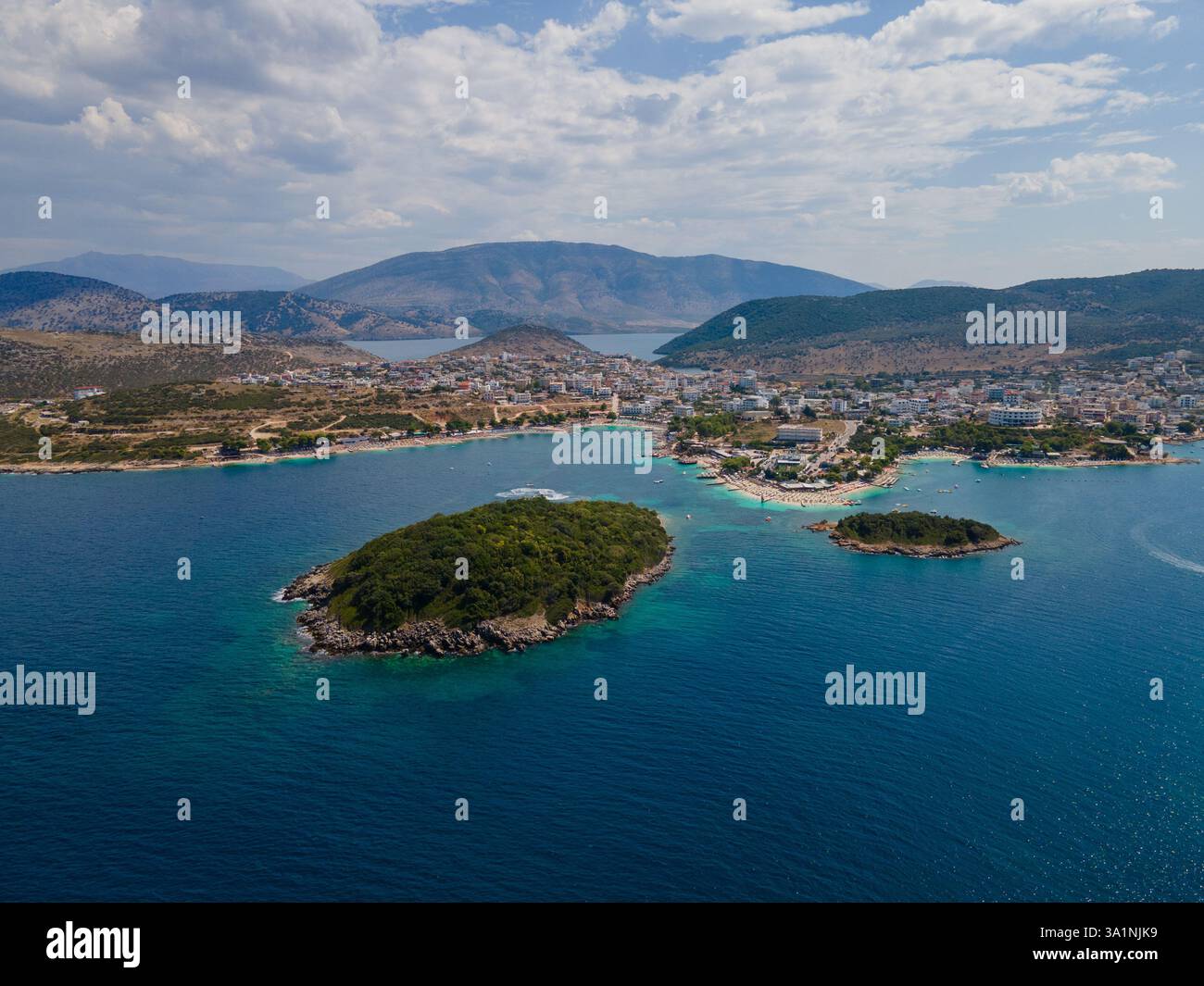 Panoramic view of Ksamil, Albanian Riviera. Ksamil islands are located ...