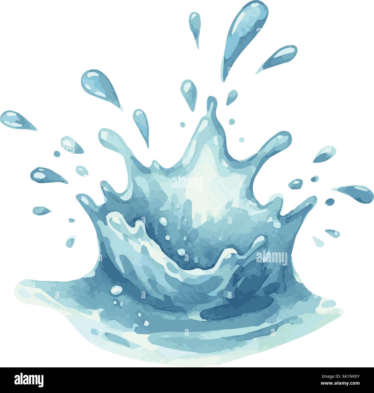 Watercolor vector illustration of water splash in handpainted style ...