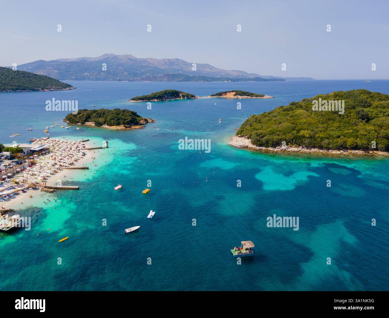 Panoramic view of Ksamil, Albanian Riviera. Ksamil islands are located ...