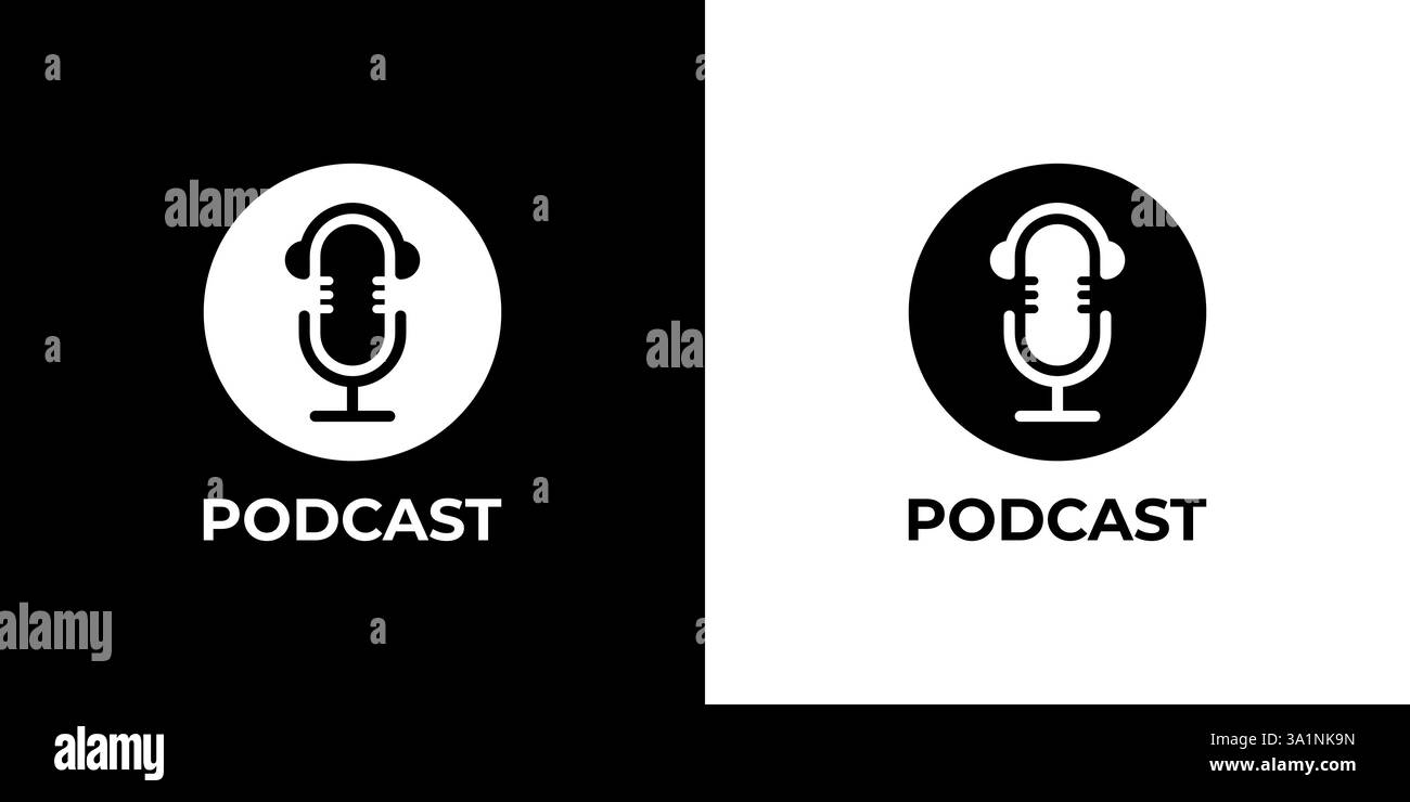 Podcast logo design in black and white color scheme. Vector ...