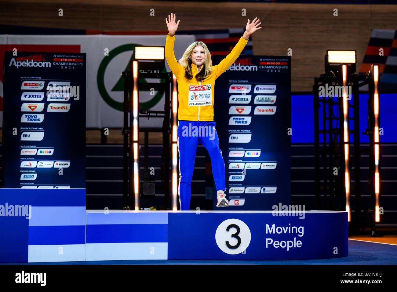 Engla Nilsson of, Sweden. , . celebrate at the medal ceremony for women ...