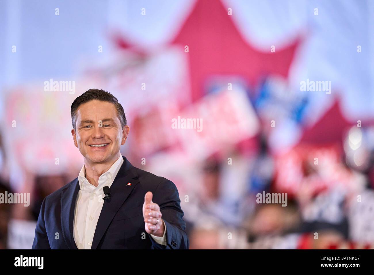 Conservative leader Pierre Poilievre speaks during a rally in London ...